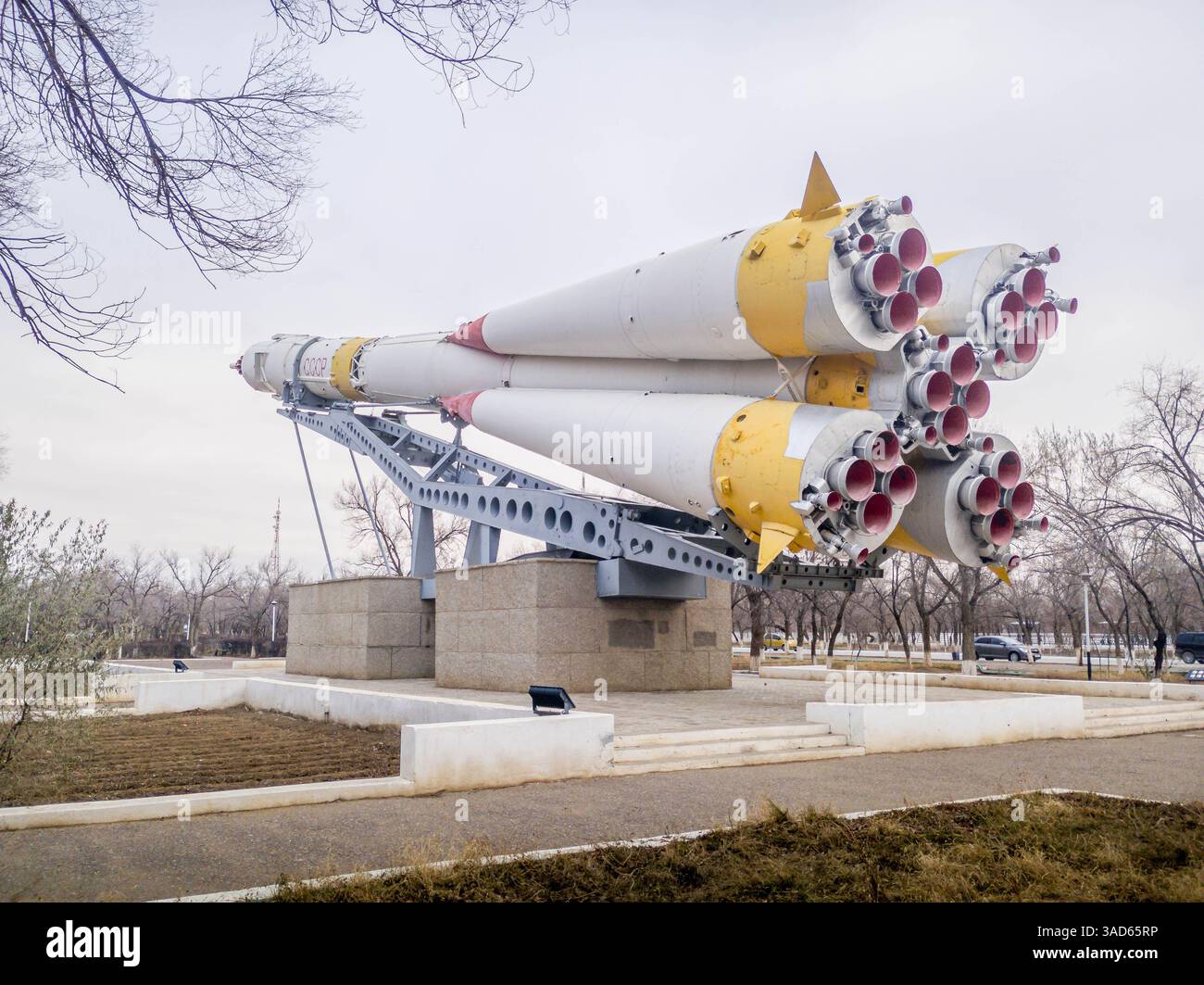 Famous space rocket Soyuz in Baikonur, a Soviet city leased by Russia ...
