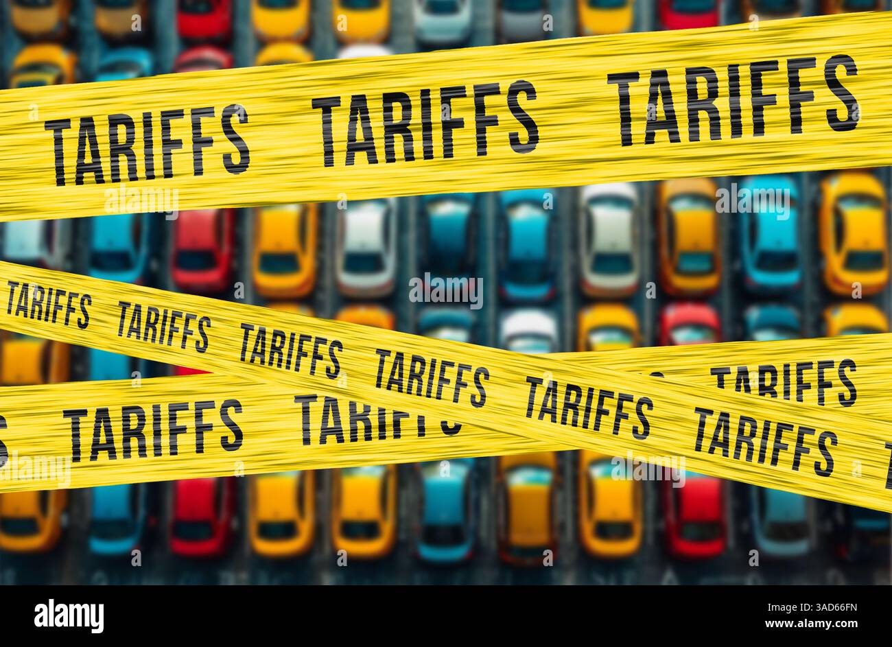 tariffs and duties on cars - yellow warning line Stock Photo - Alamy