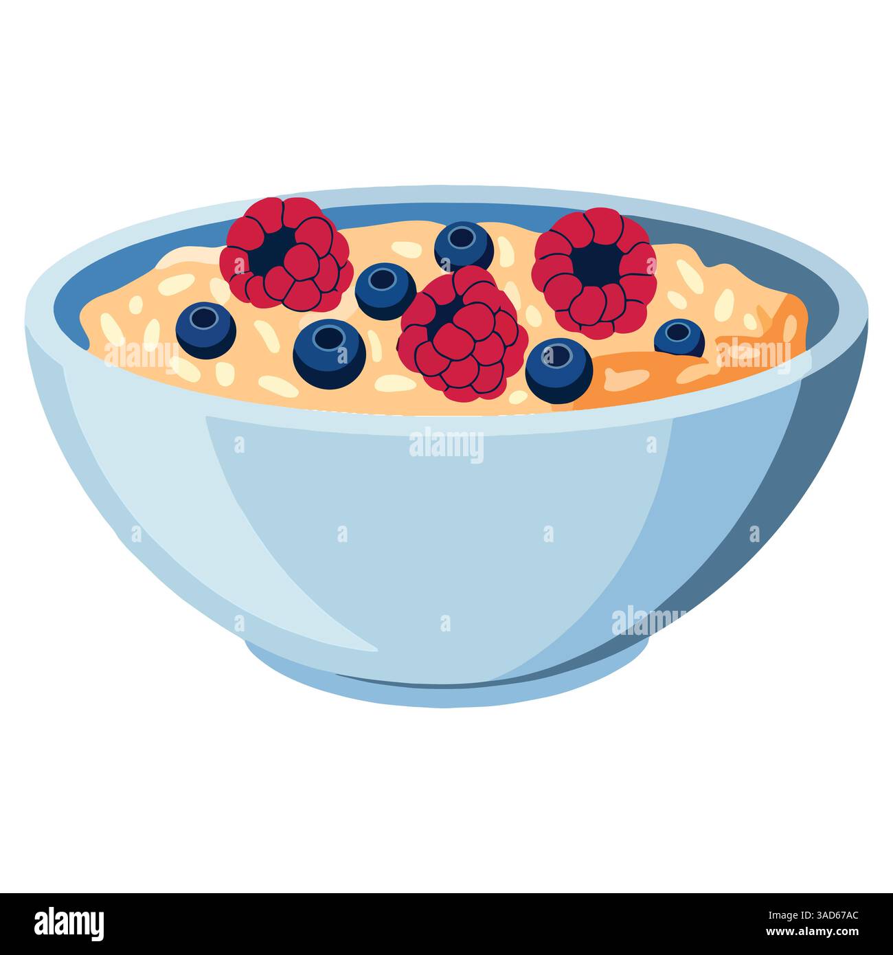 Oatmeal porridge in a bowl with blueberries and strawberries, isolated ...