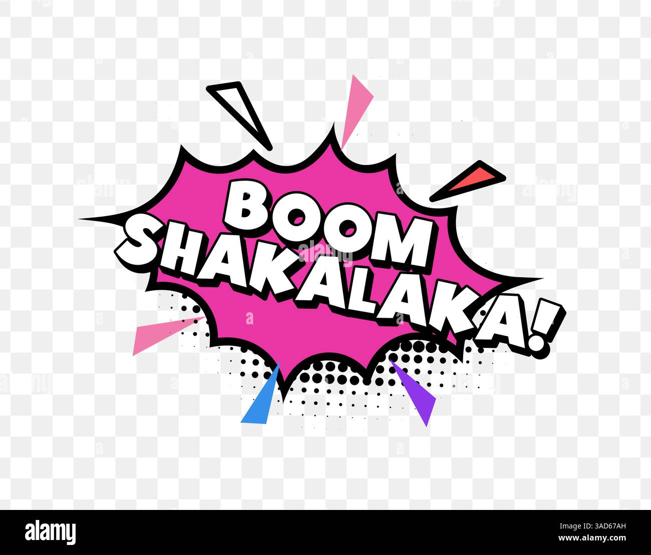 Comic Style Boom Shakalaka Text in Pink Burst with Halftone Dots and Dynamic Font, Perfect for ...