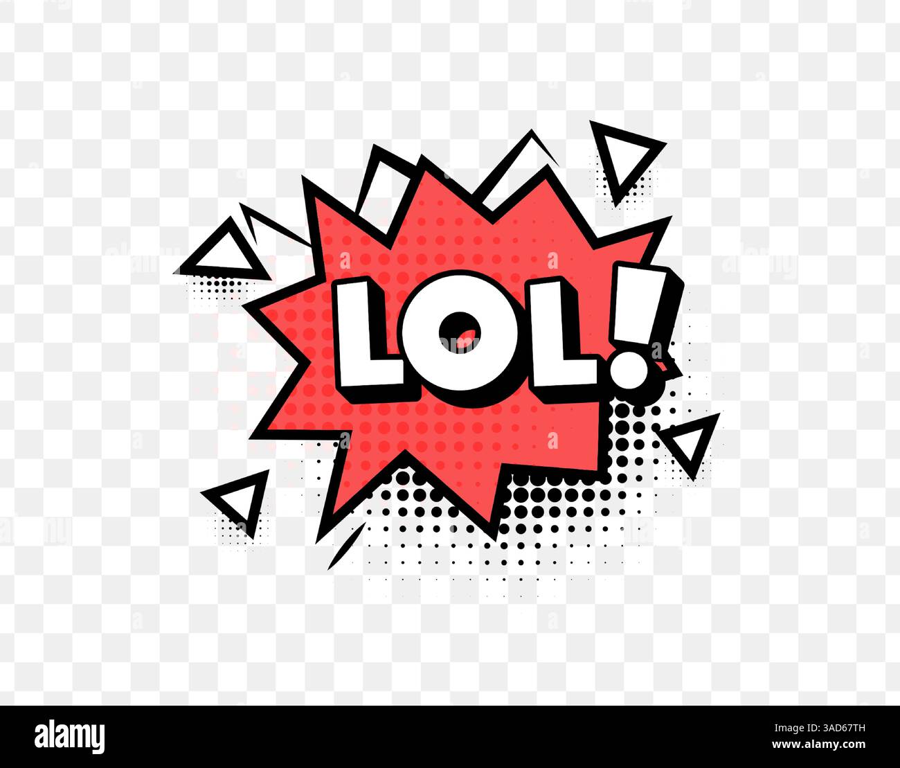 Comic Style LOL Text in Red Explosion Bubble with Halftone Dots and ...