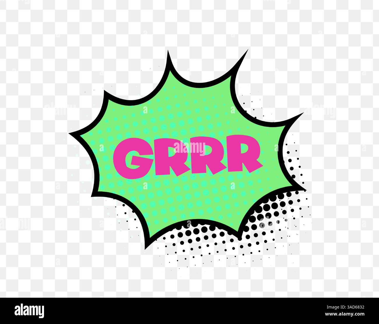 Comic Style Grrr Text in Green Burst with Pink Font and Halftone Dots ...