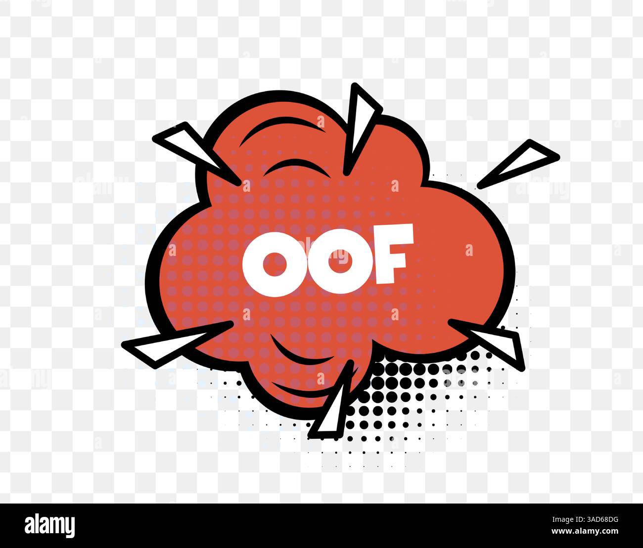 Comic Style OOF Text in Red Burst Cloud with Halftone Dots and Bold ...