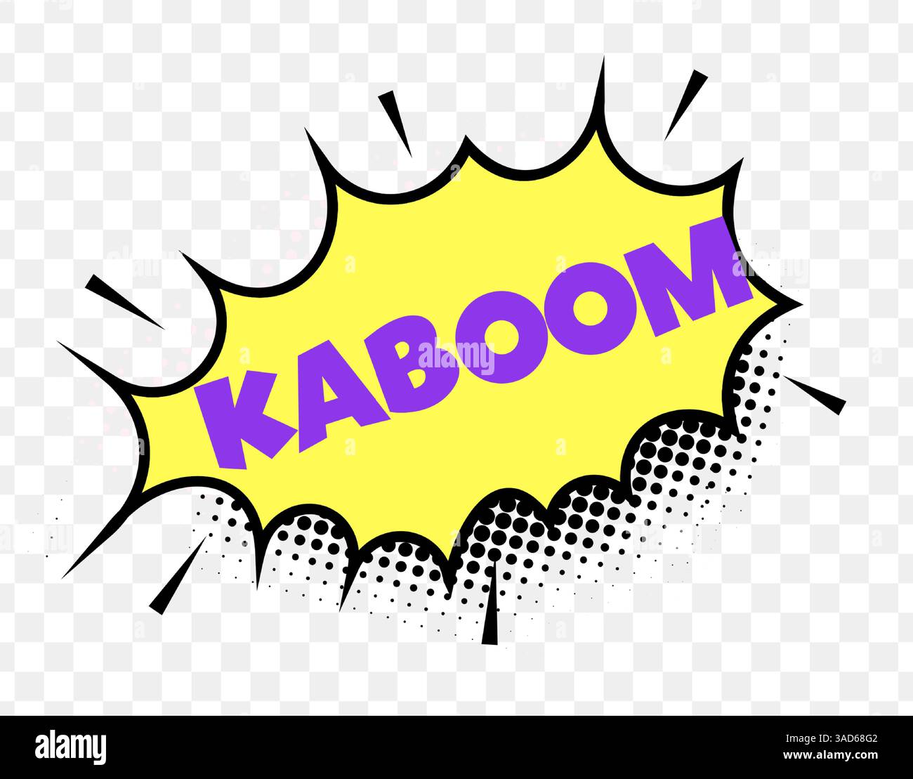 Comic Style Kaboom Text in Yellow Burst with Purple Font and Halftone ...