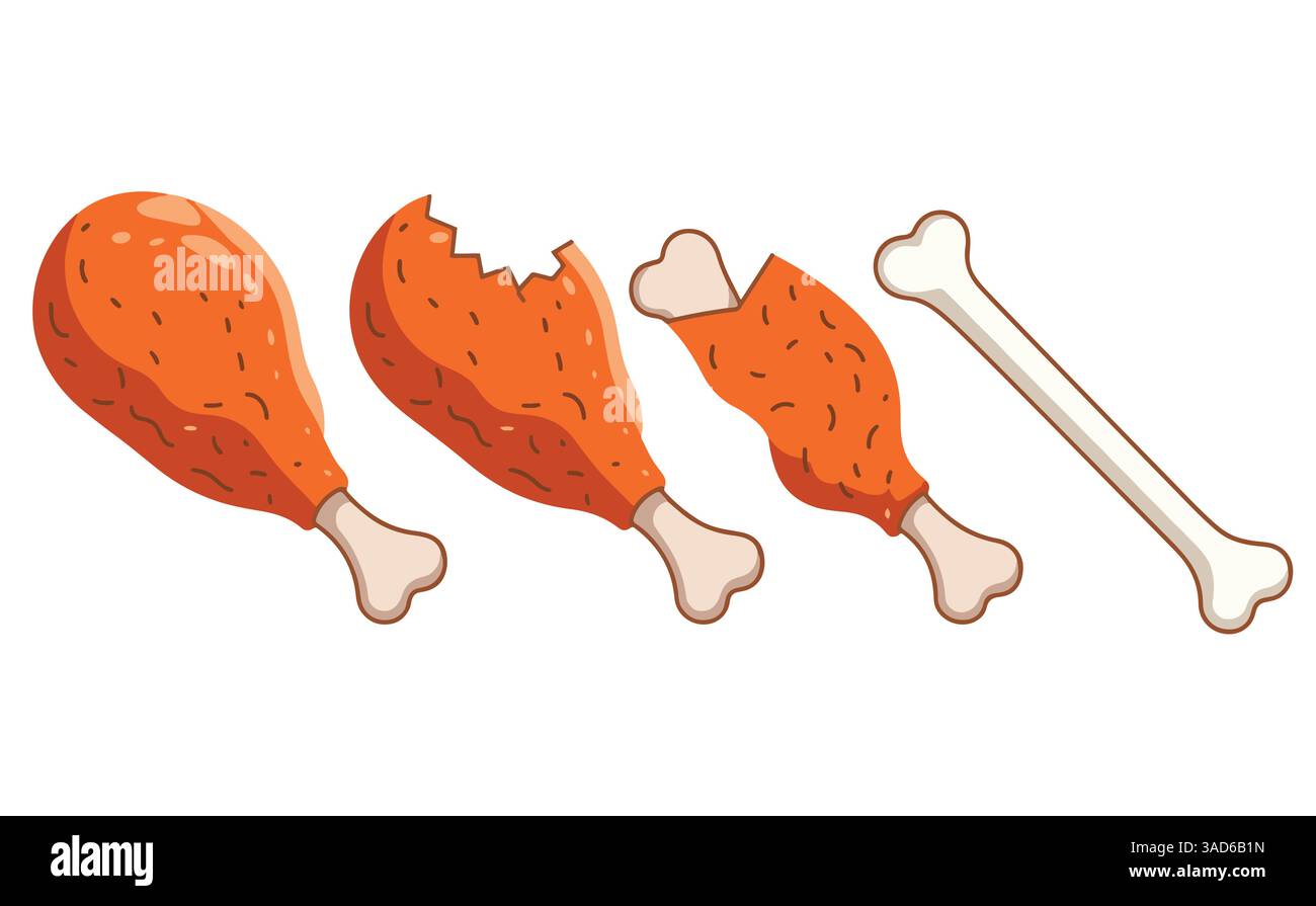 Piece of fried chicken leg with bitten meat and bone. Cartoon flat ...