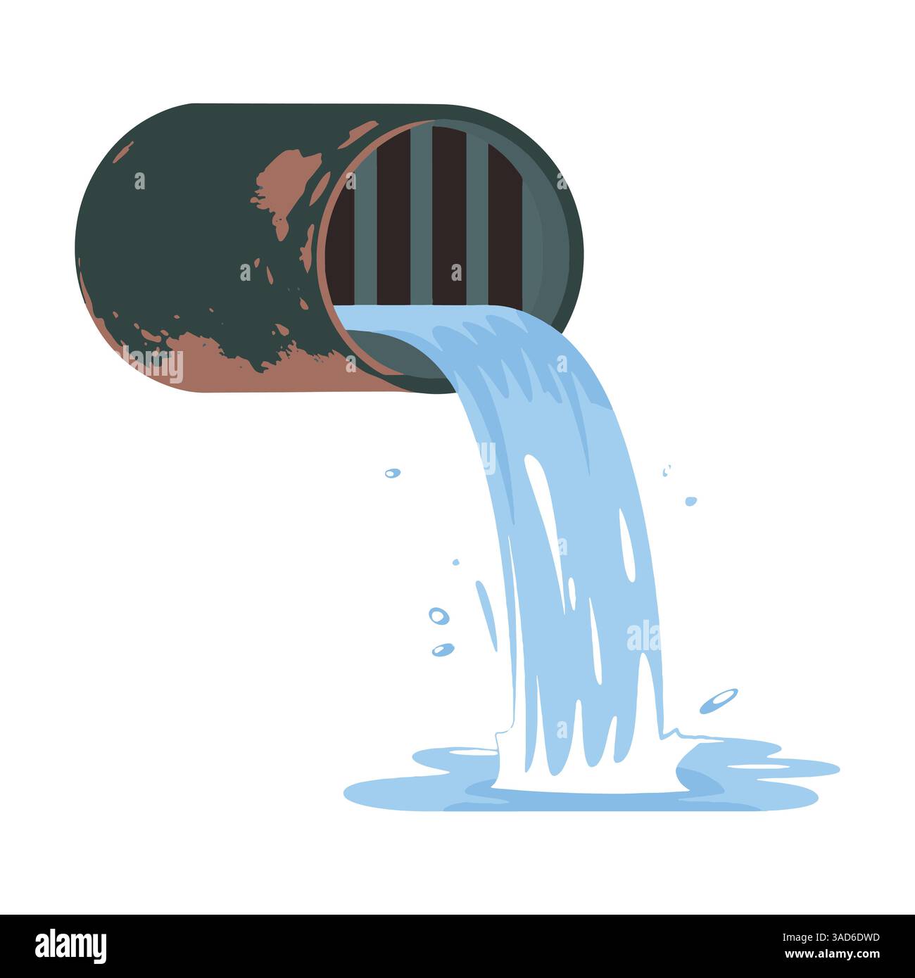 Pipe with water, illustrating a drainage system. Flat cartoon ...