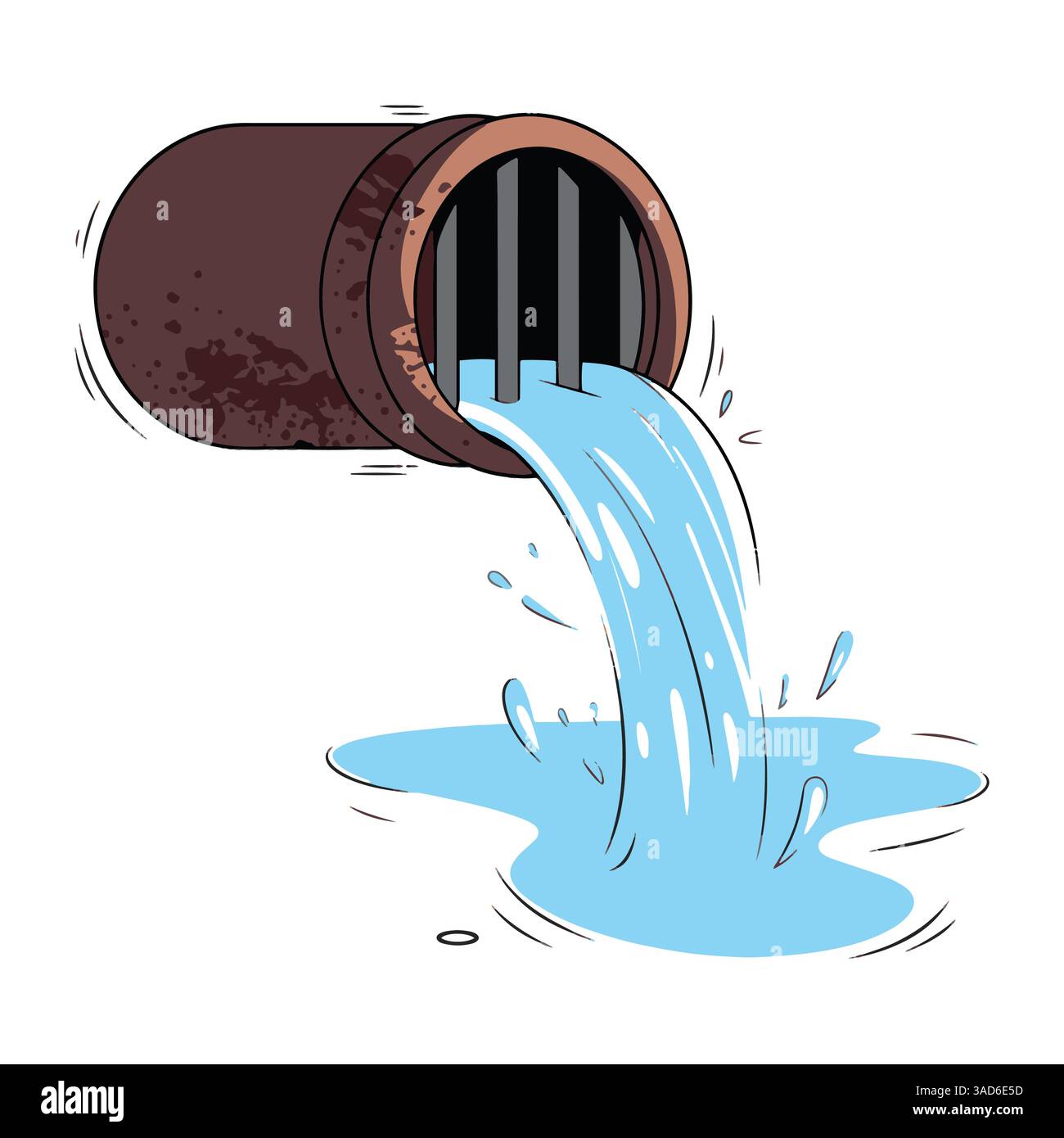 Pipe with water, illustrating a drainage system. Flat cartoon ...