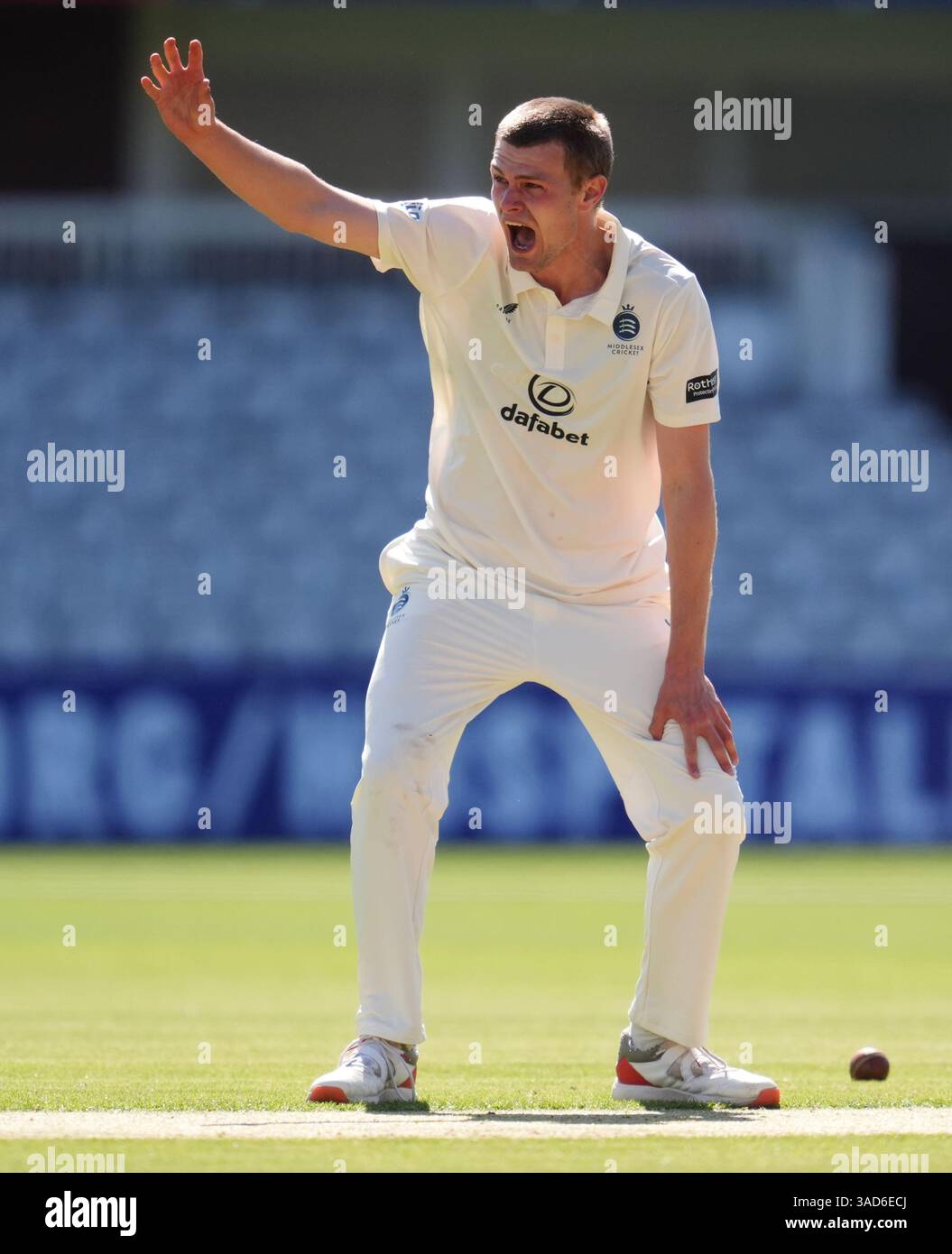 Middlesex's Blake Cullen appeals for a wicket on day two of the ...