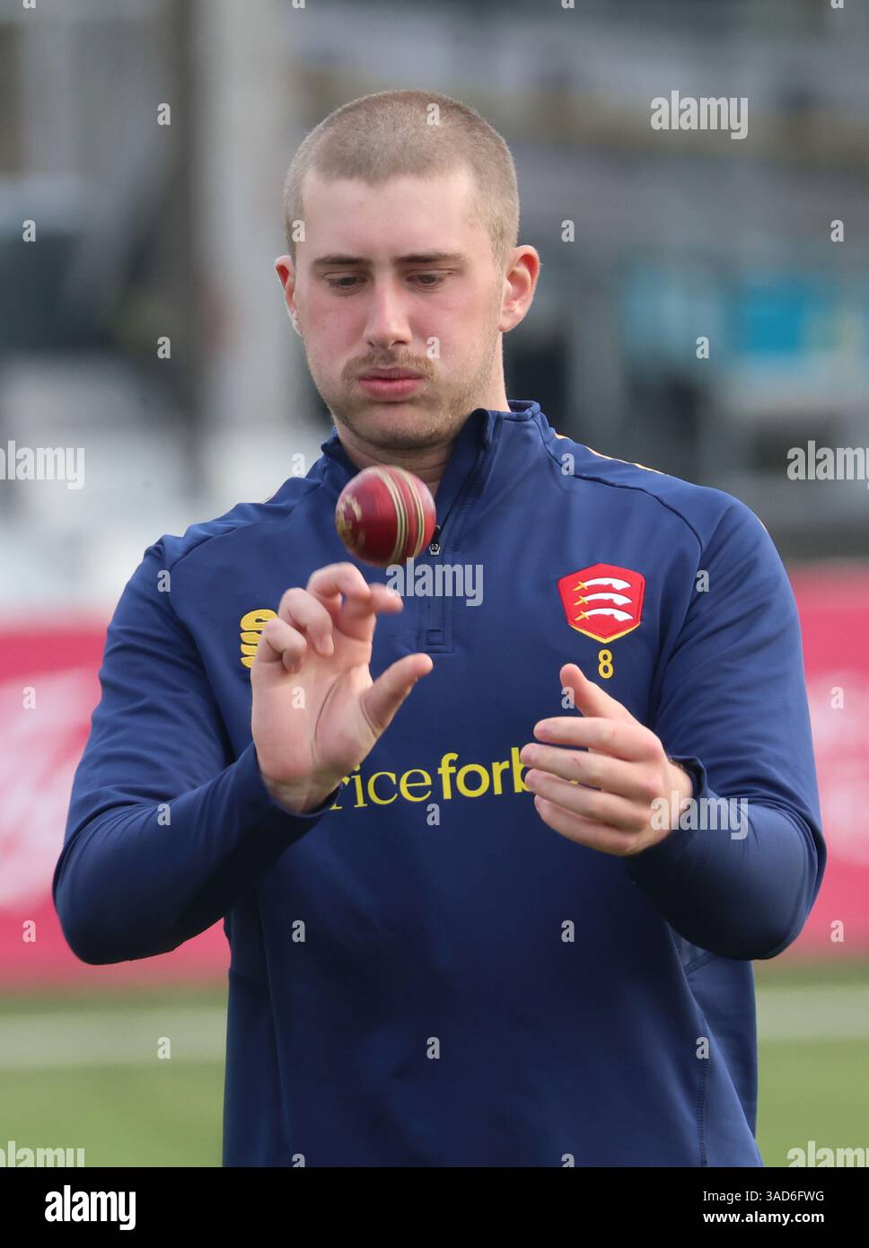 CHELMSFORD, ENGLAND -Essex’s Noah Thain during warm up during Rothesay ...