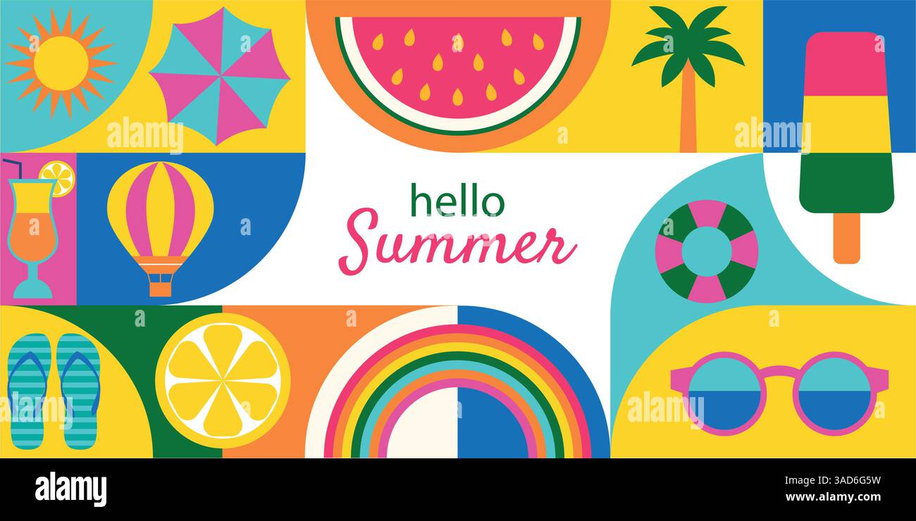Hello Summer. Vibrant design of website, background, social media ...
