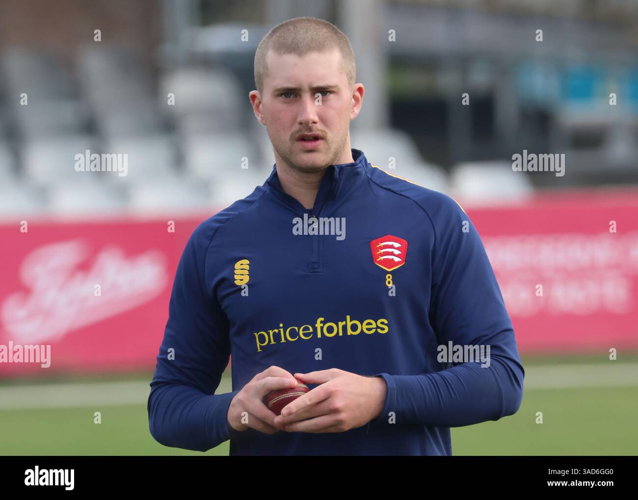 Chelmsford, UK. 04th Apr, 2025. CHELMSFORD, ENGLAND -Essex's Noah Thain ...