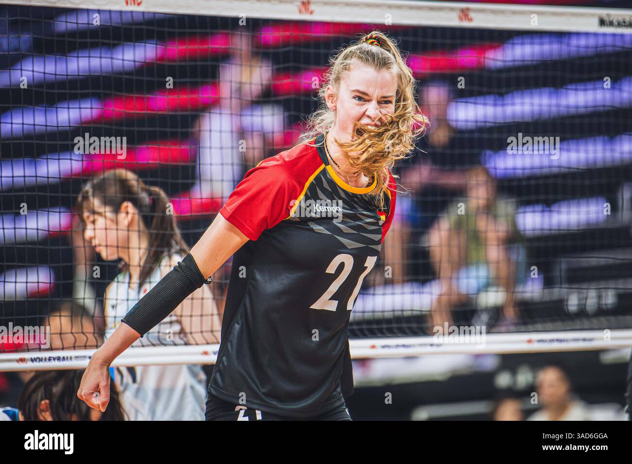 Volleyball players from Japan and the Germany in action during the FIVB ...