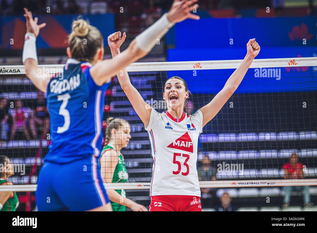 Volleyball players from France and the Bulgaria in action during the FIVB Women Volleyball ...