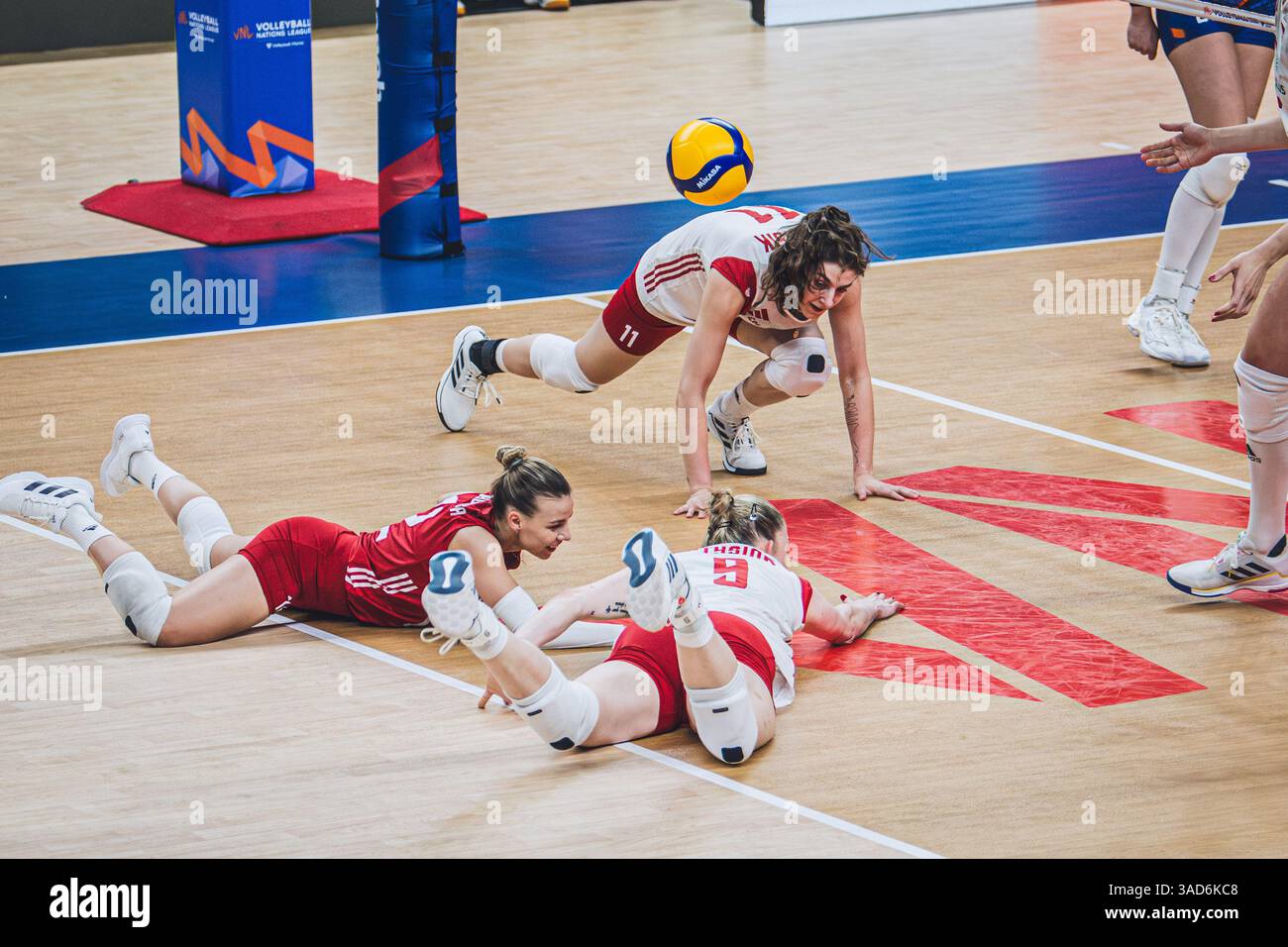 Volleyball players from Poland and the Nederlands in action during the FIVB Women Volleyball ...
