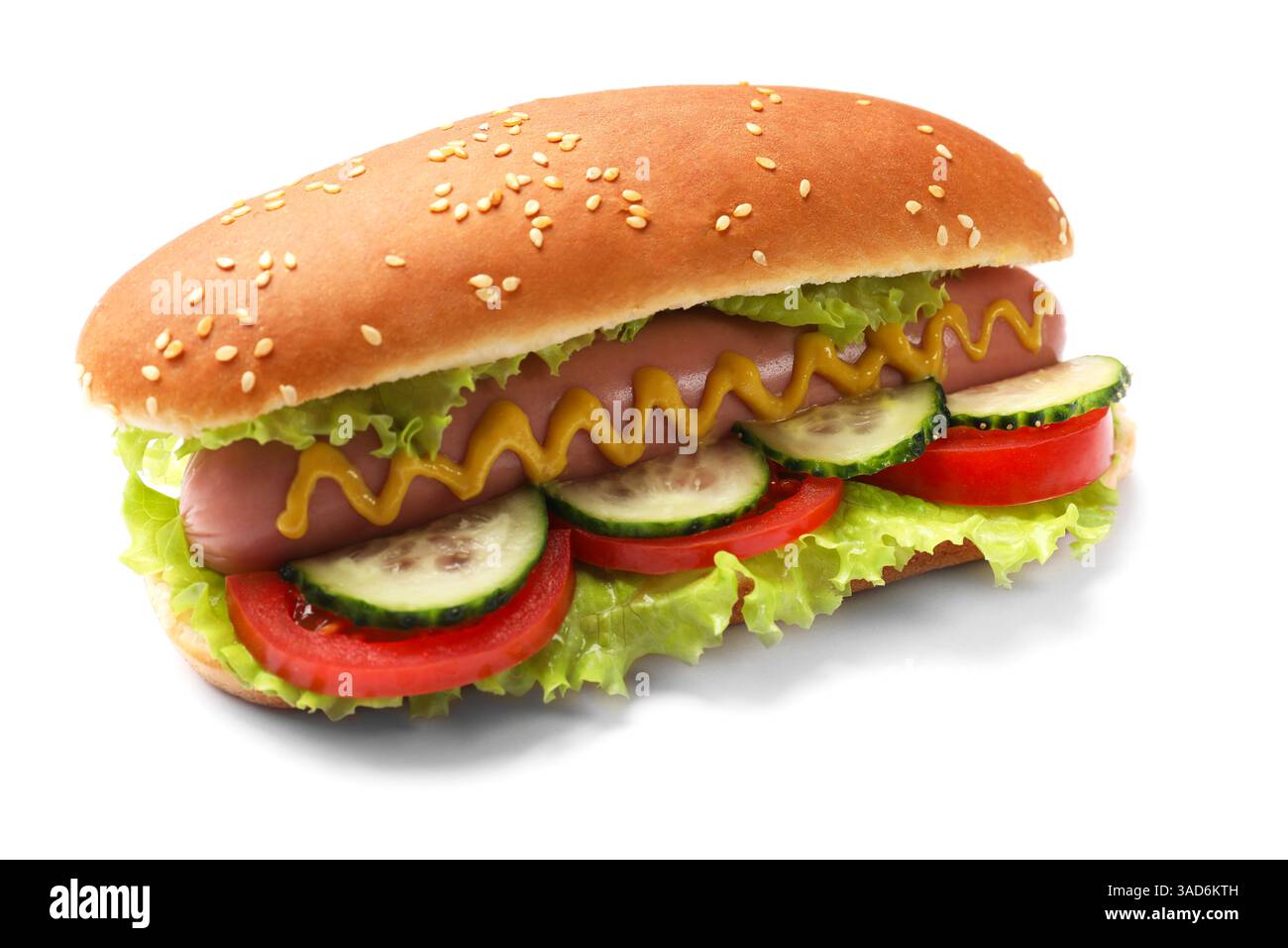 Tasty hot dog with vegetables isolated on white Stock Photo - Alamy