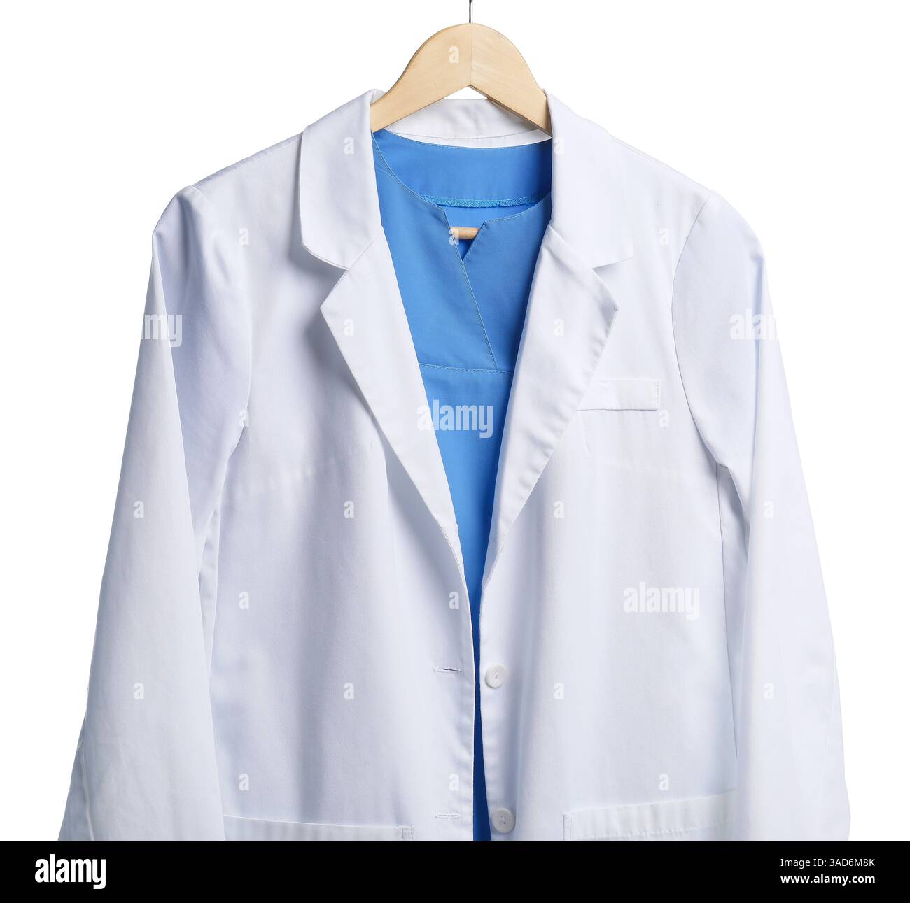 Doctor's coat on hanger against white background Stock Photo - Alamy