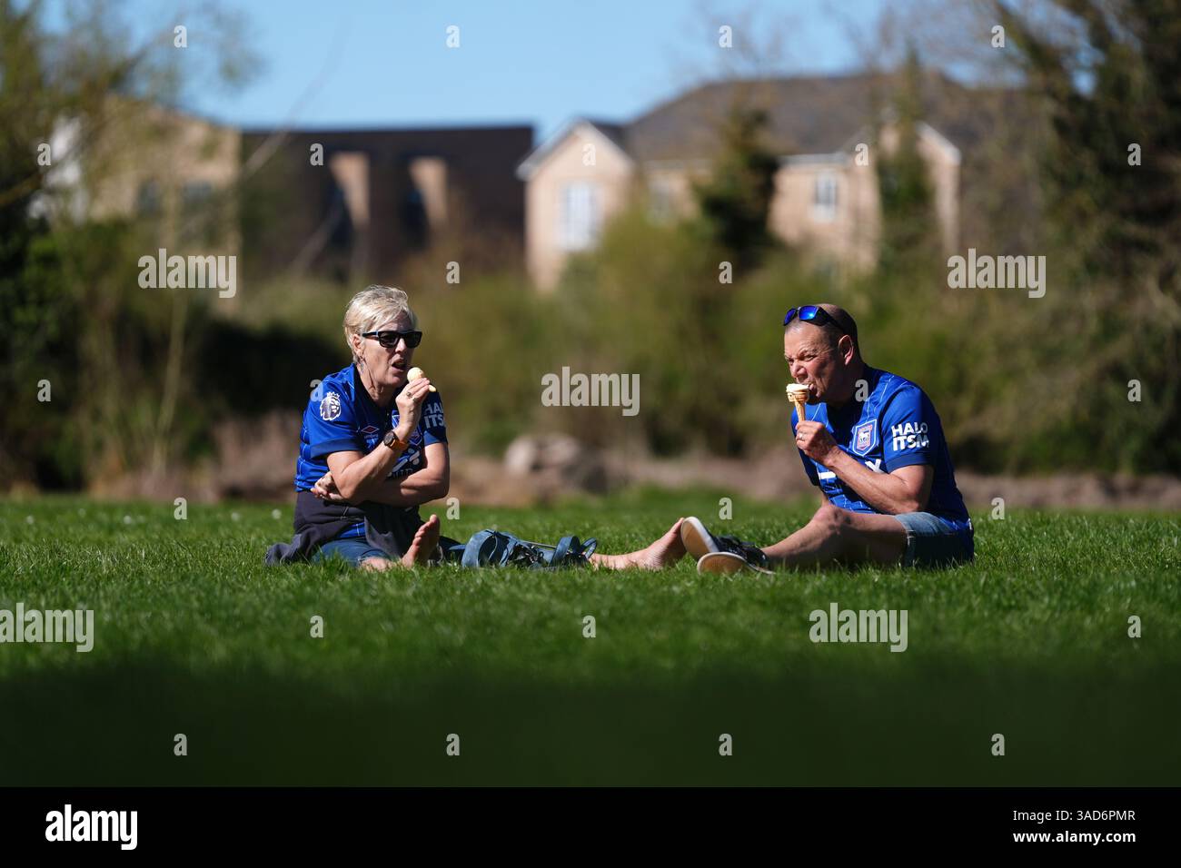 A general view of fans outside of the ground before the Premier League ...