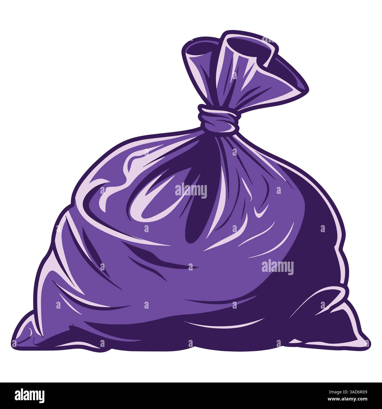 Purple Plastic Bag with Garbage. Vector illustration of a knotted trash ...