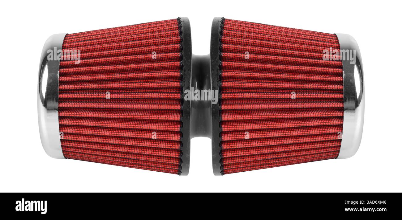 Car Parts - Side view two red cone sports air filter isolated white ...