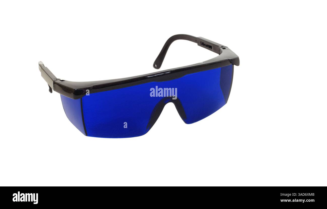 Construction, repair, tools - Blue safety glasses isolated on white ...