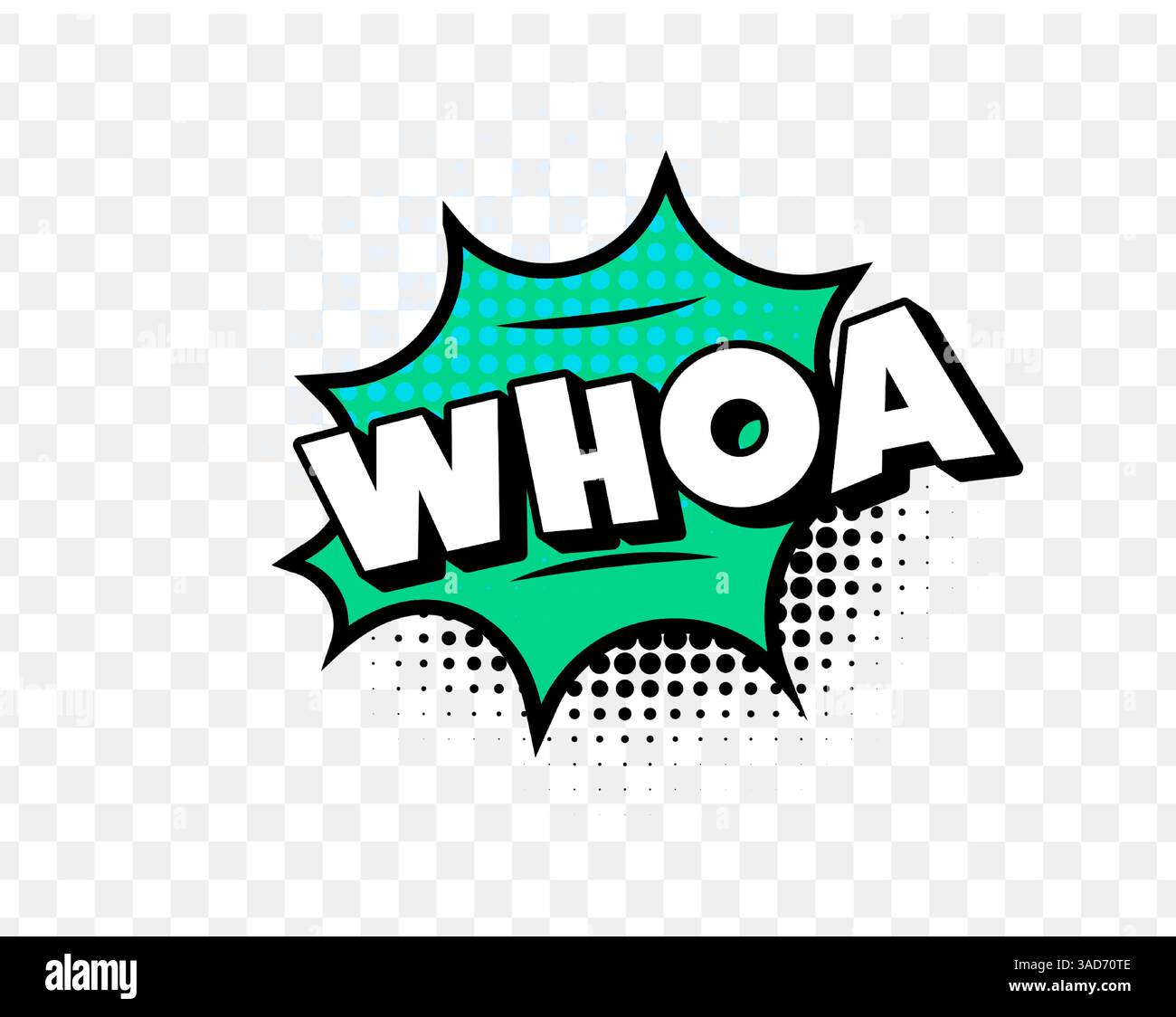 Comic Style Whoa Text in Green Burst with Halftone Dots and Bold White ...