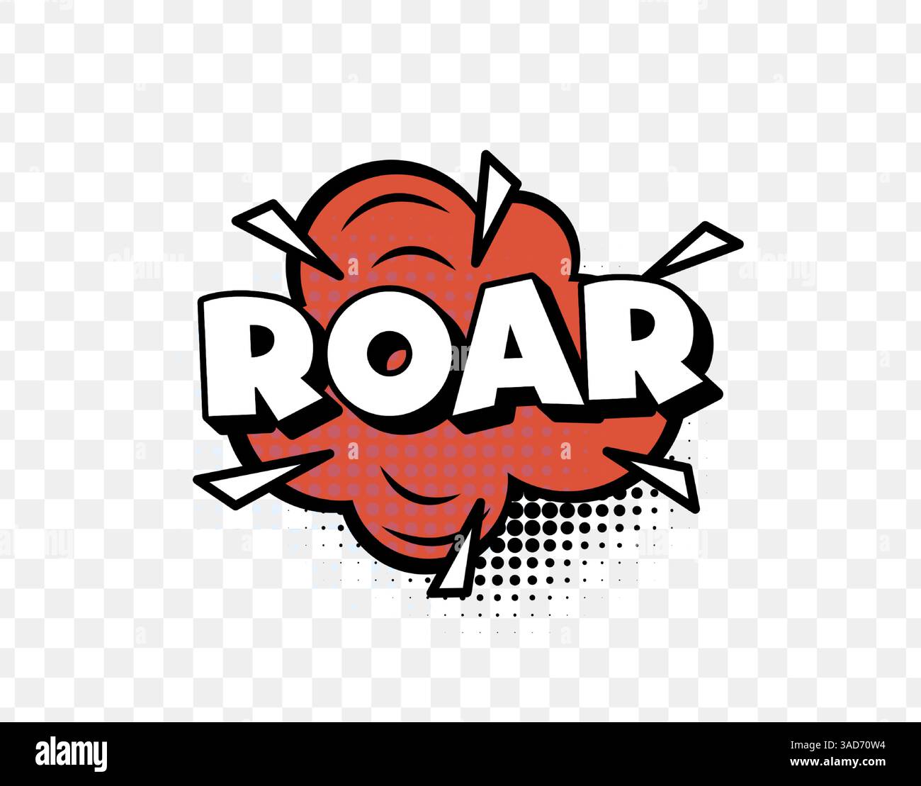 Comic Style Roar Text in Red Cloud Burst with Halftone Dots and Bold ...