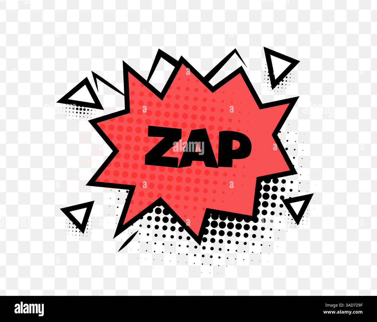 Comic Style Zap Text in Red Burst with Halftone Dots and Bold Black ...