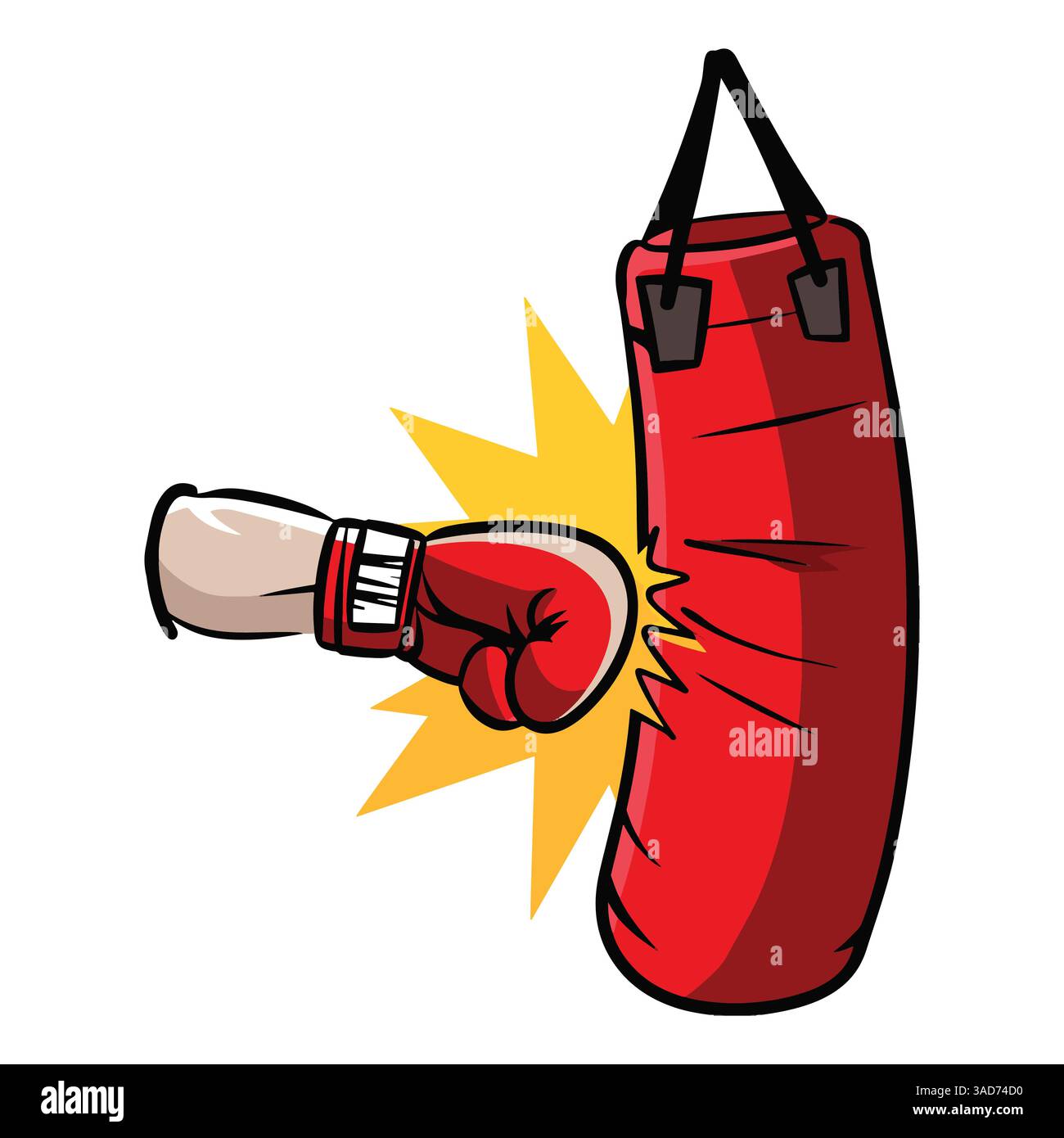Red boxing glove hitting a punching bag. Cartoon illustration depicting ...