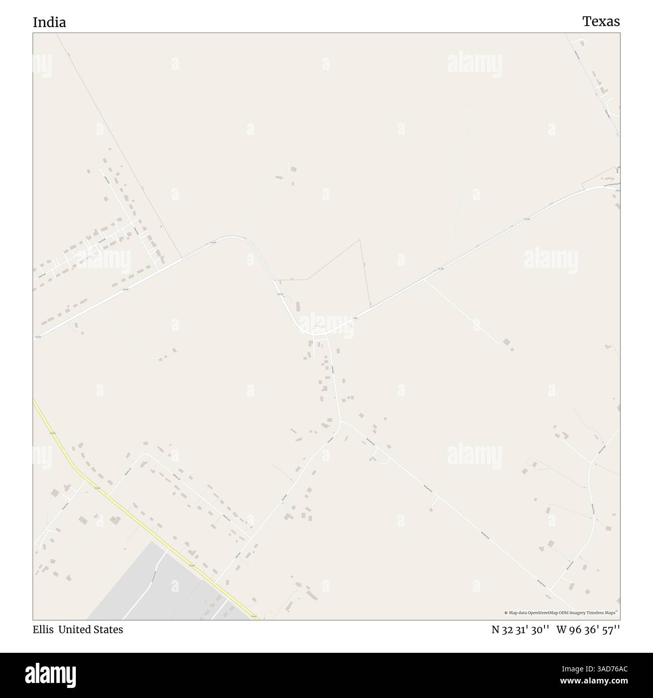 India, Ellis, United States, Texas, N 32 31' 30'', W 96 36' 57'', map ...