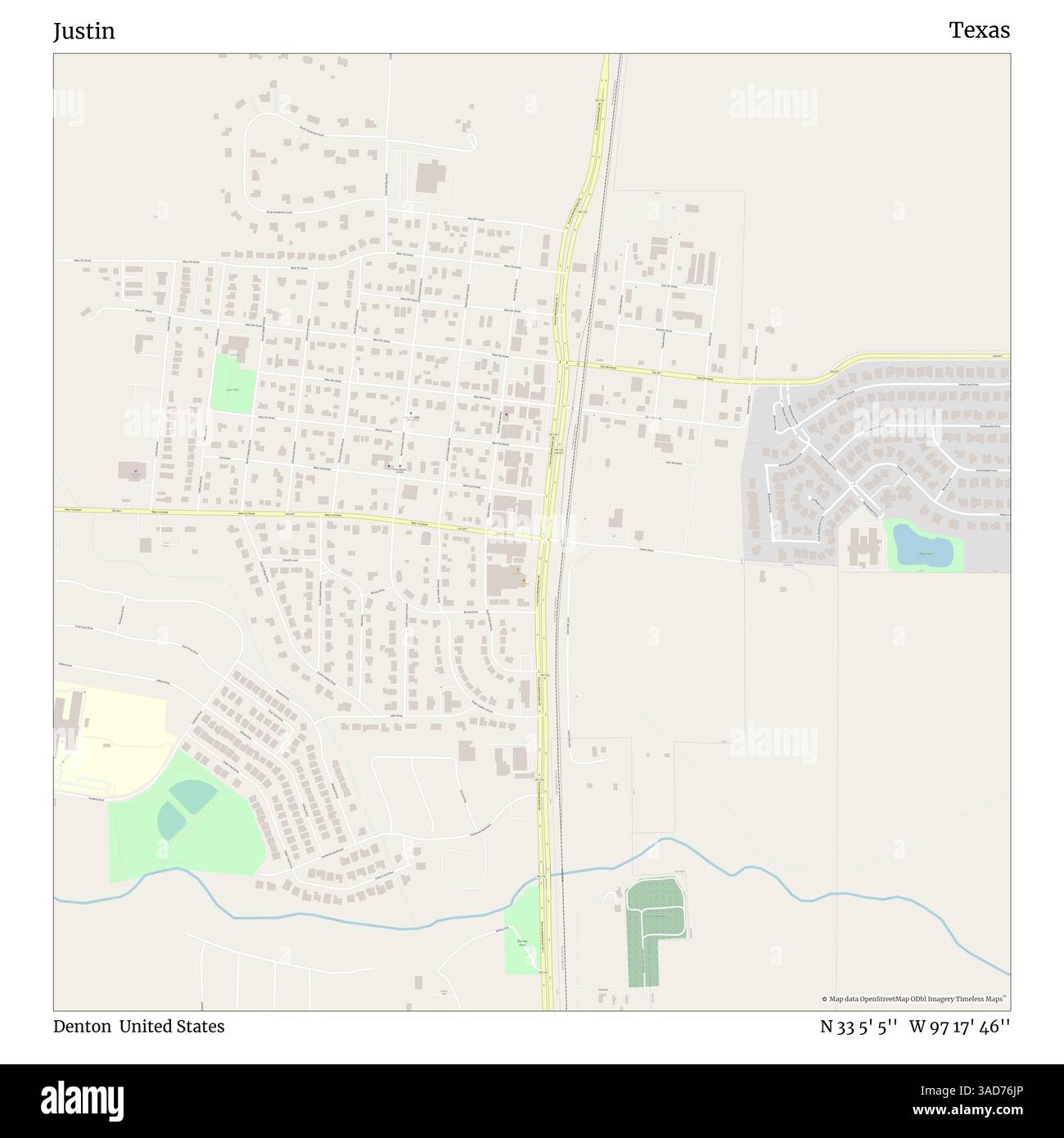 Justin, Denton, United States, Texas, N 33 5' 5'', W 97 17' 46'', map ...