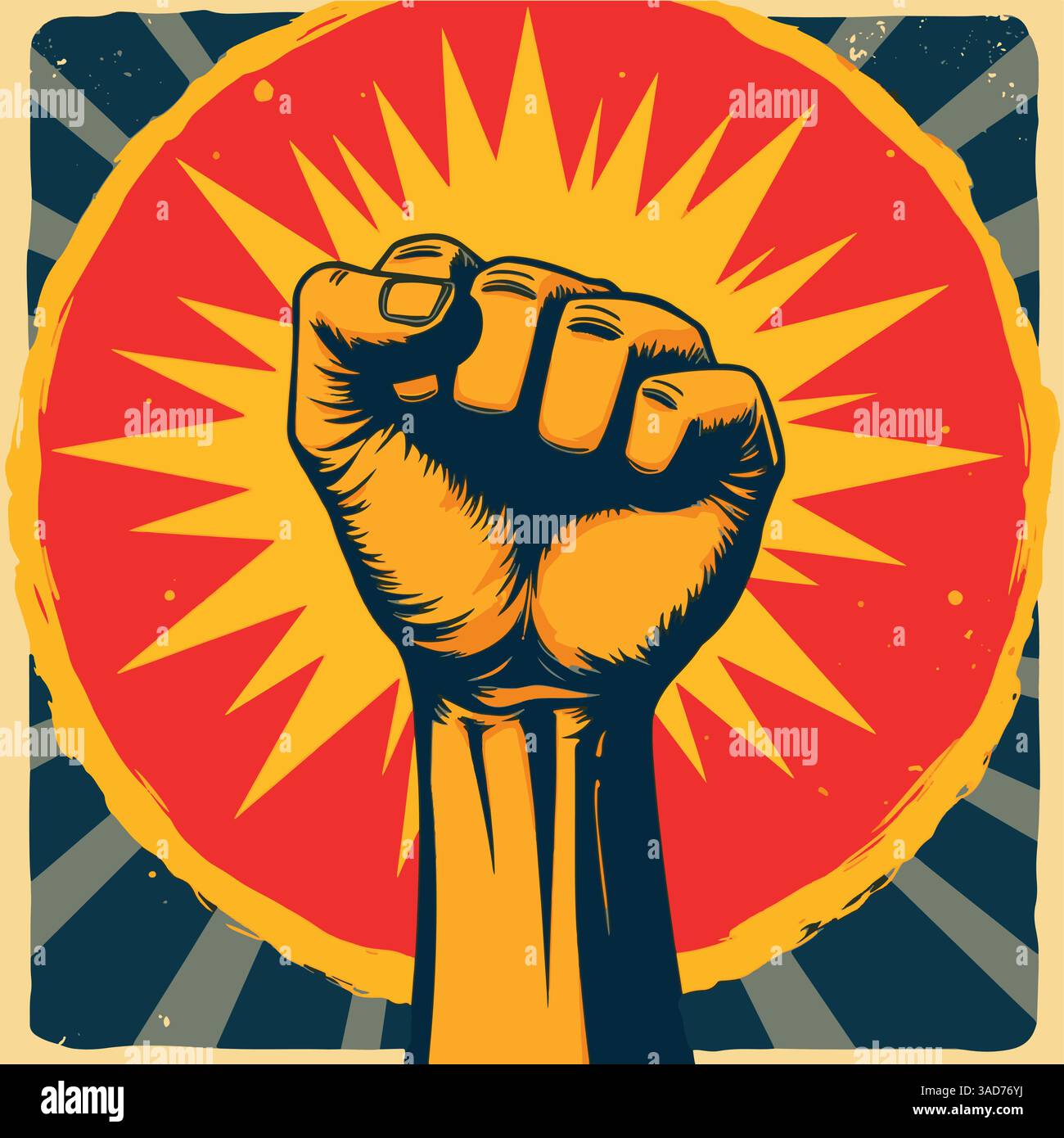 Revolution hand with a clenched fist, 80's retro vintage poster style ...
