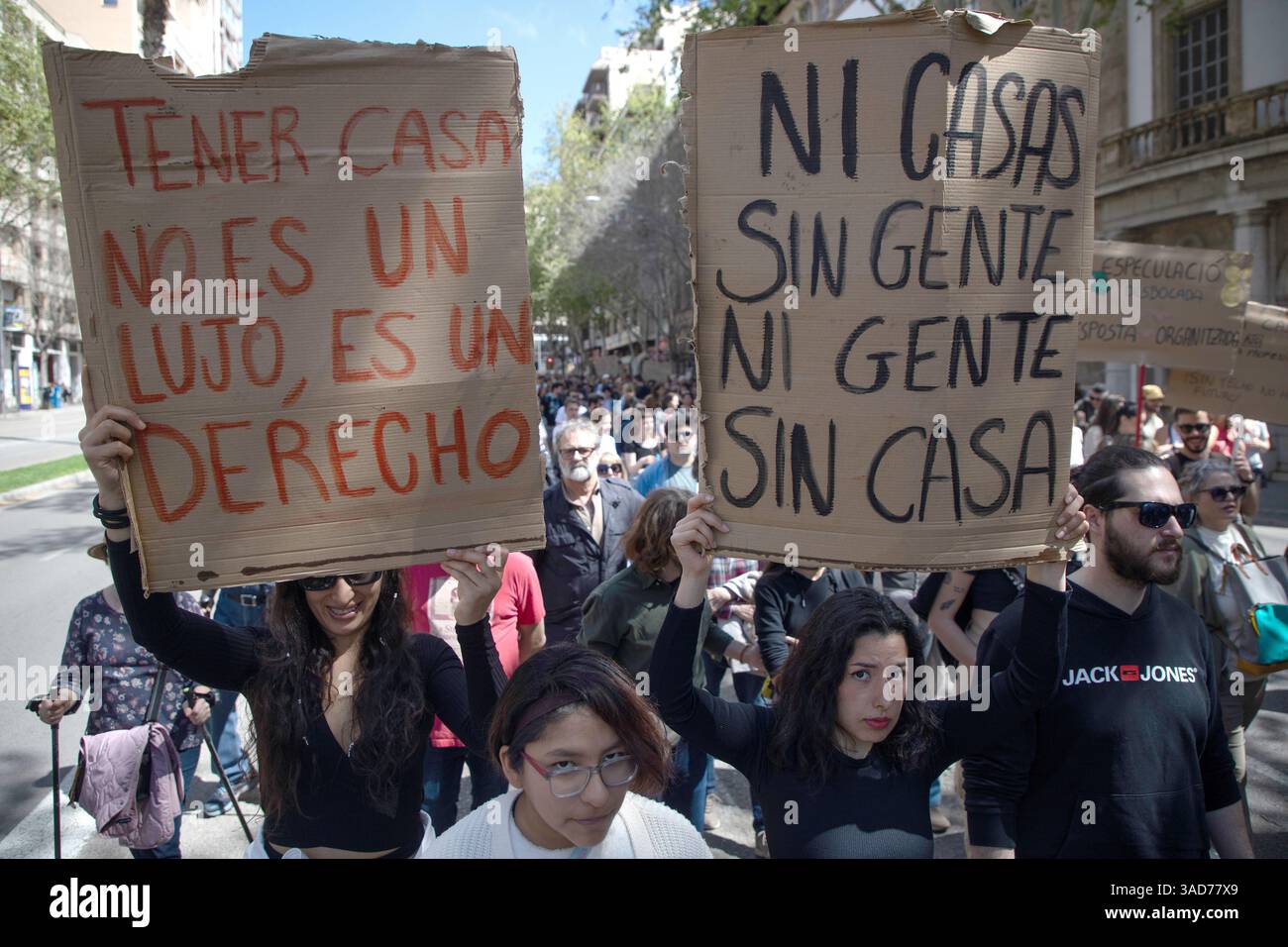 Palma, Spain. 05th Apr, 2025. People demonstrate against the increasing ...