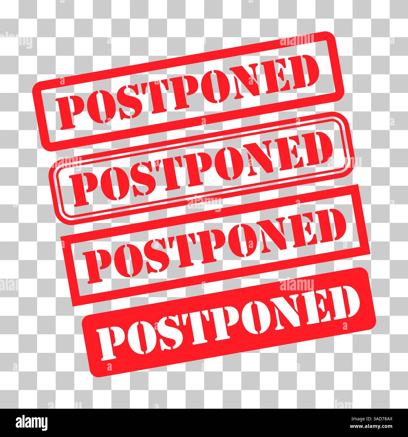 Set of Postponed stamp symbol, label sticker sign button, text banner vector illustration Stock ...