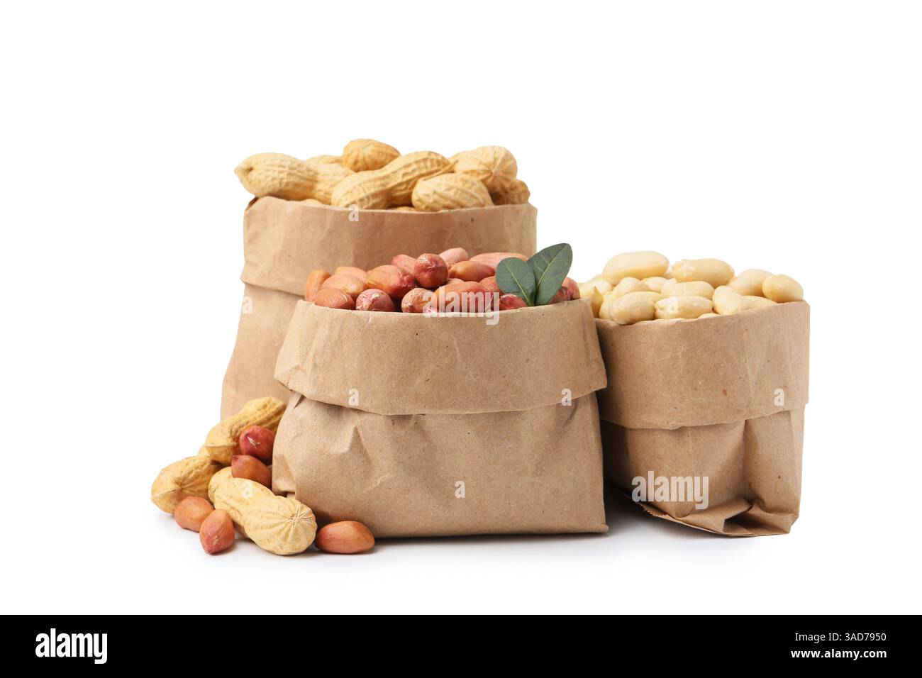 Different peanuts in paper bags isolated on white Stock Photo - Alamy