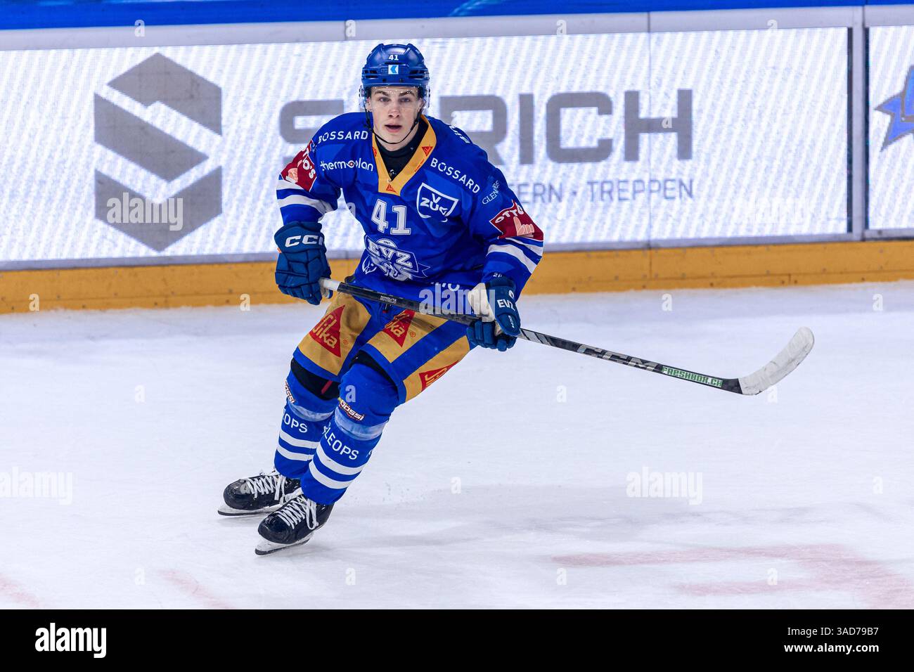 Leon Muggli #41 (EV Zug) - March 18, 2025 - National League, Playoff ...