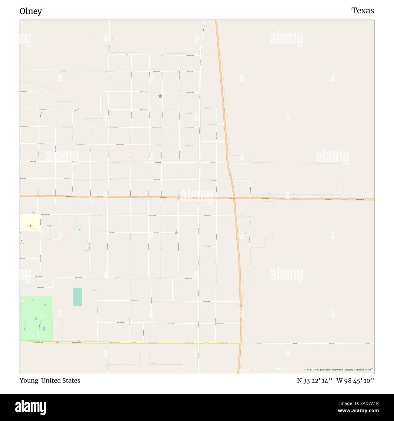 Olney, Young, United States, Texas, N 33 22' 14'', W 98 45' 10'', map ...