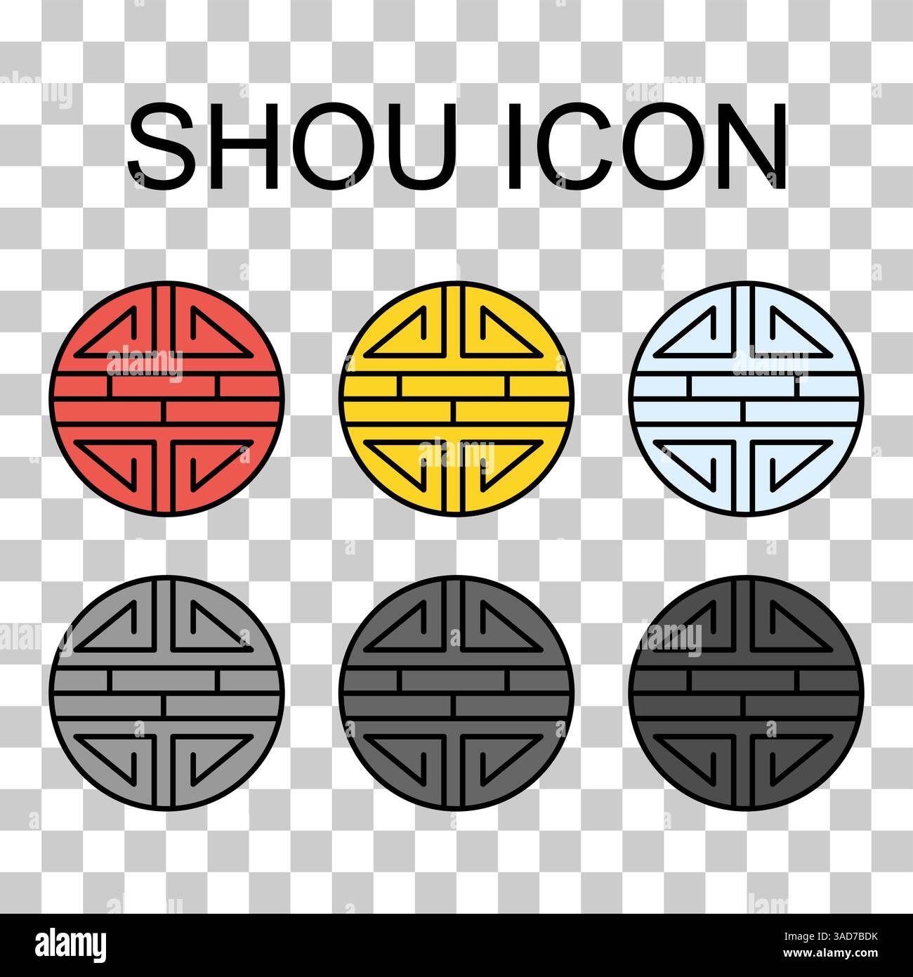 Set of Traditional shou icon, spiritual flat symbol, asian vector ...