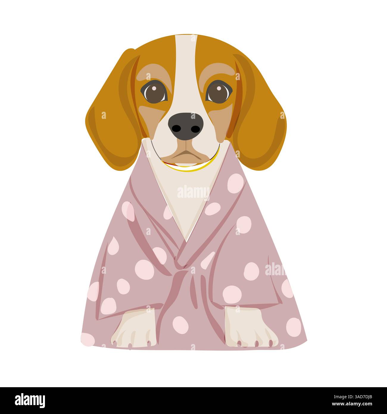 Beagle sitting and wearing in pink gown, cute illustration, vector flat ...