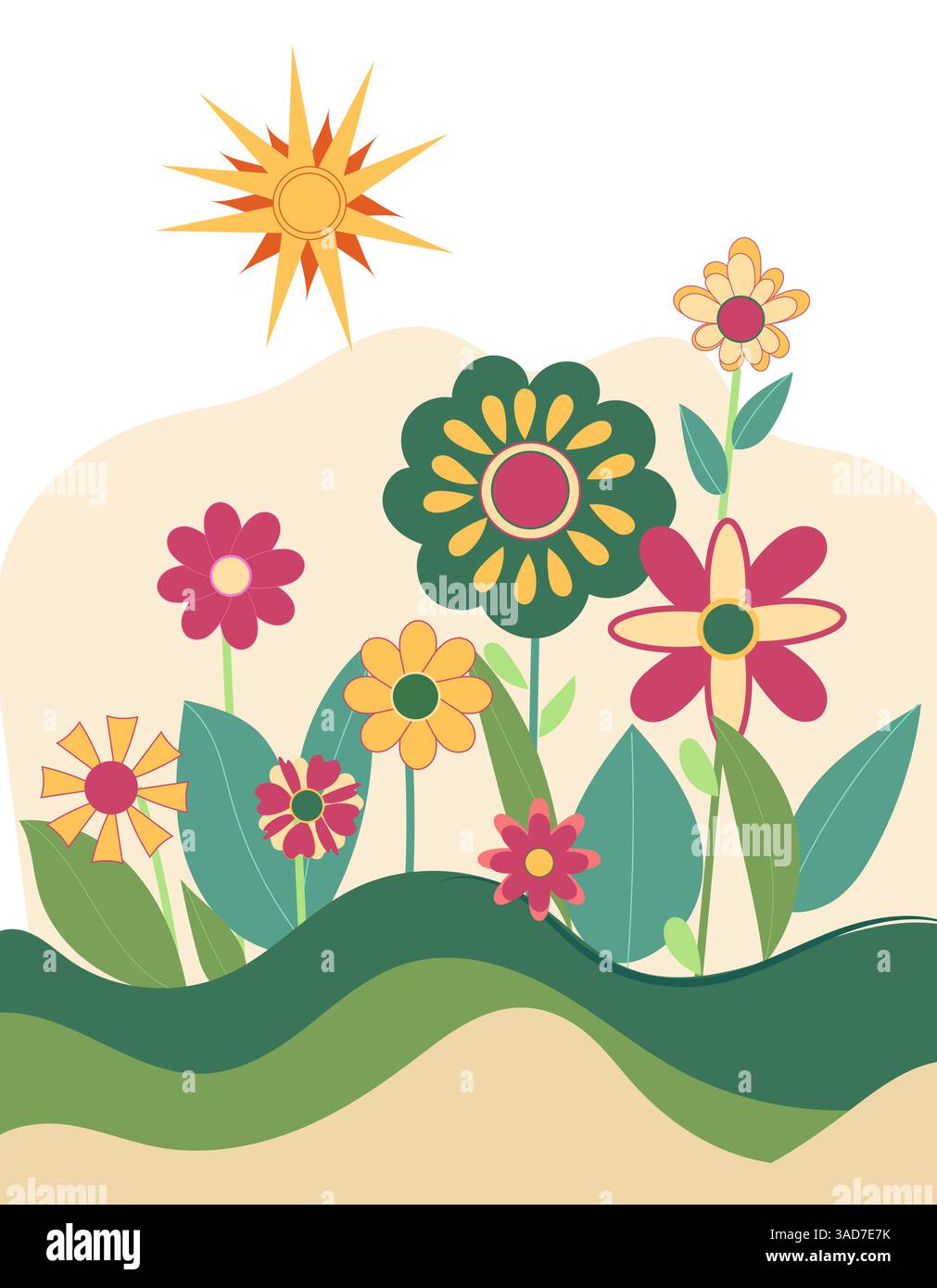 Groovy flowers illustration poster, retro modern abstract flat vector ...
