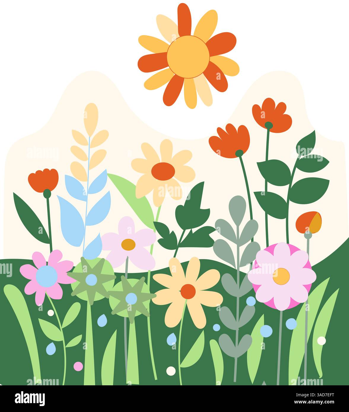 Groovy flowers illustration , naive vector flat design, bright color ...