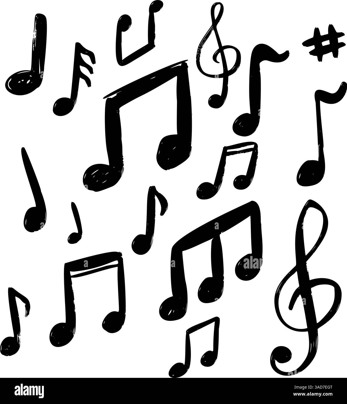 Set of hand drawn Musical notes. Design element for poster, card ...