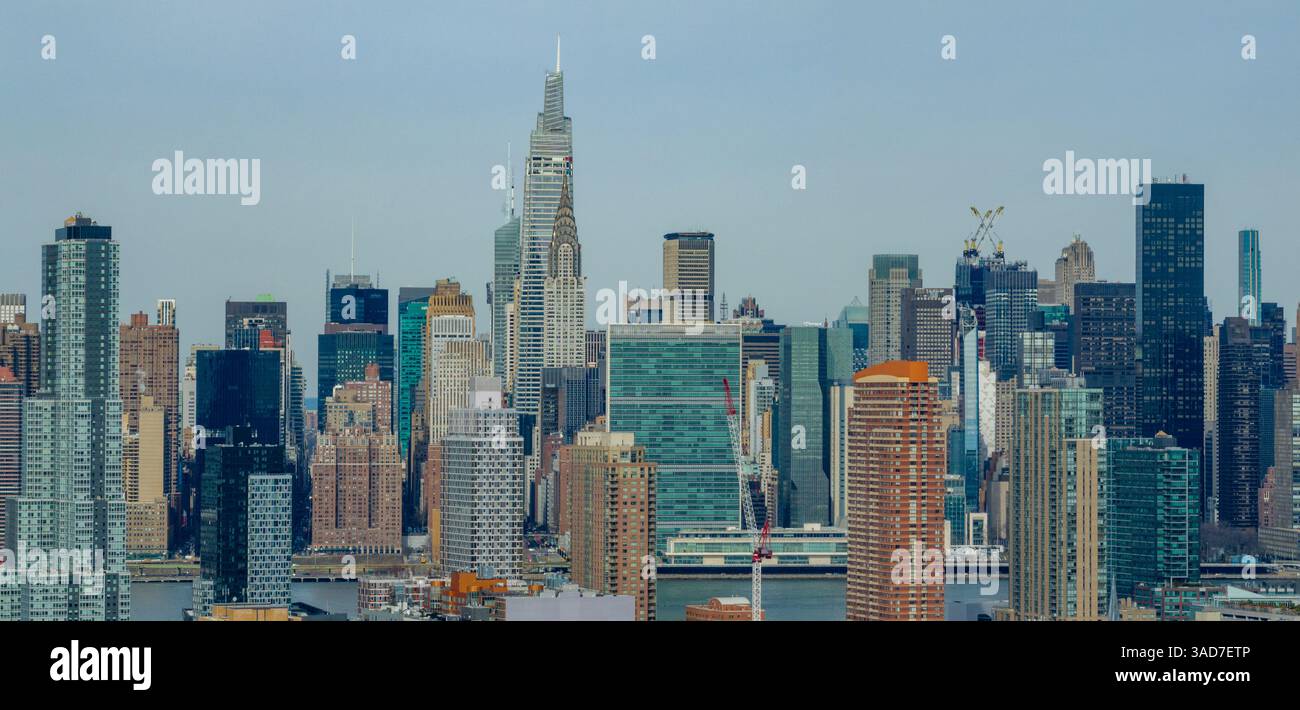 Panoramic Manhattan Skyline view from Queens of New York City Stock ...