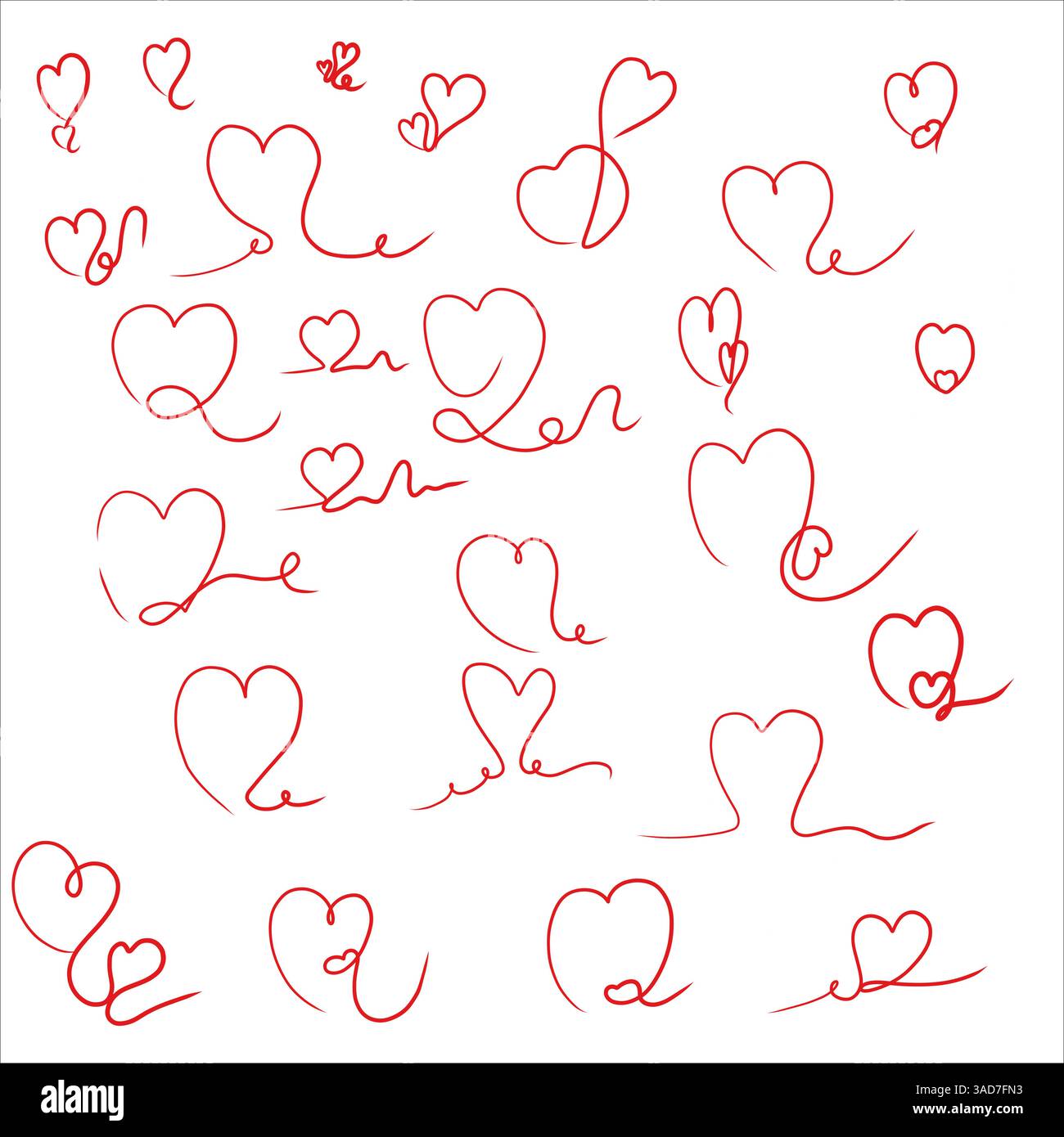 Set of red line love hearts, hand-Drawn Vector. Doodle, valentines day ...