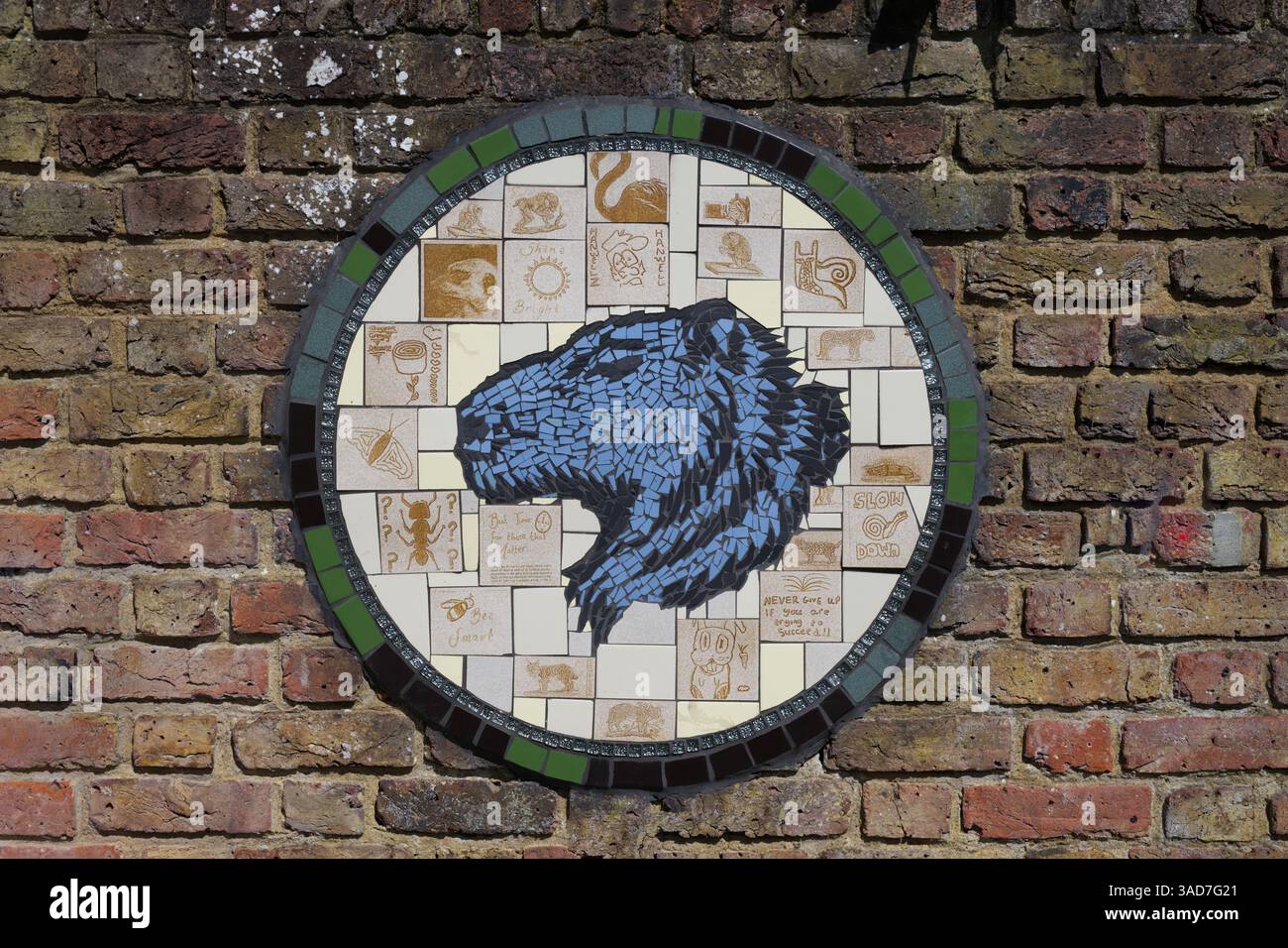 Mosaic artwork of a Capybara on the wall of Hanwell Zoo in West London ...