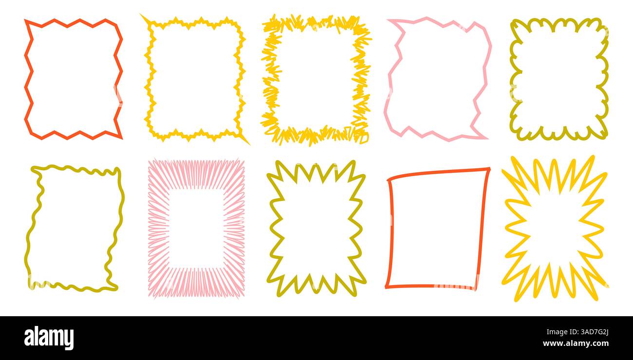 jagged line rectangle form, line in yellow, red color vector Stock ...