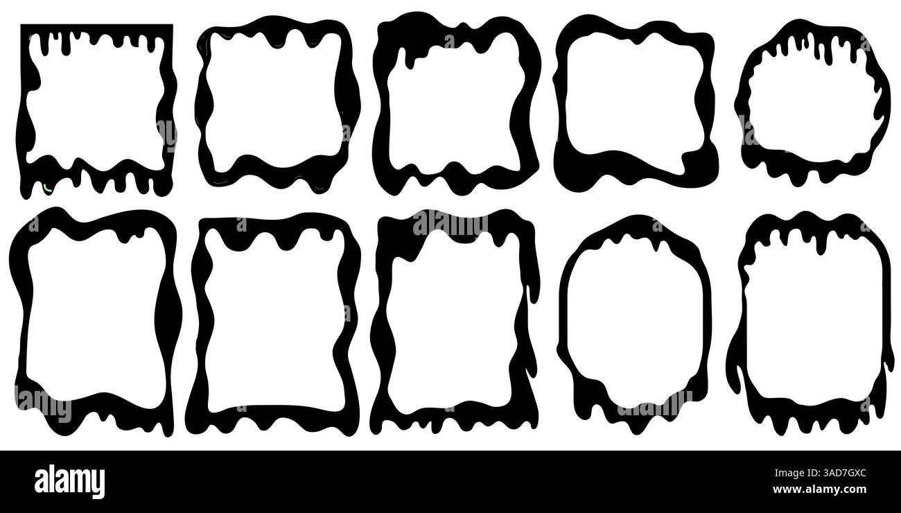 Cartoon black slime frames. Halloween holiday creepy frames, vector ...