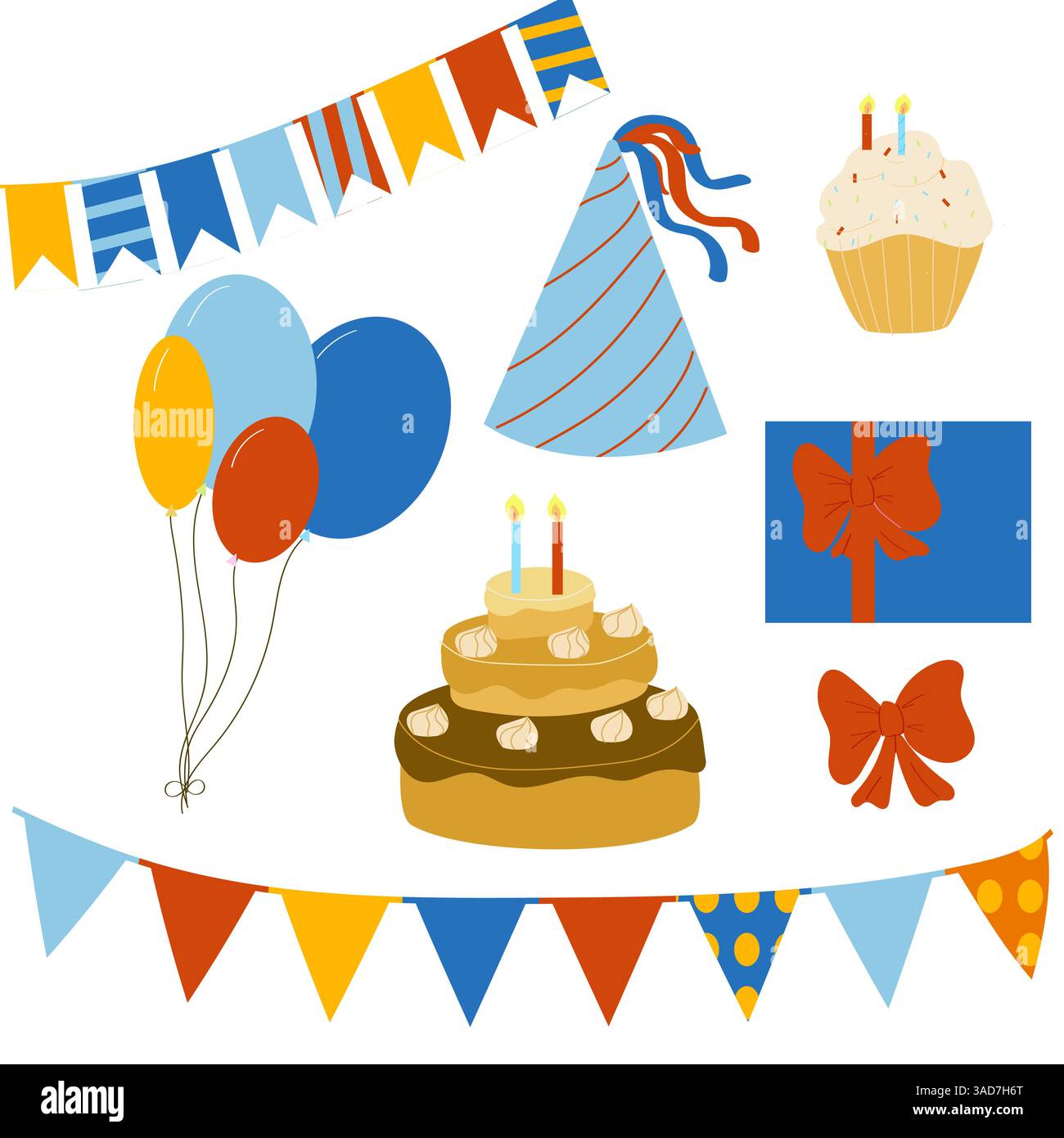 Set of party elements isolated, Happy birthday party, carnival Stock ...