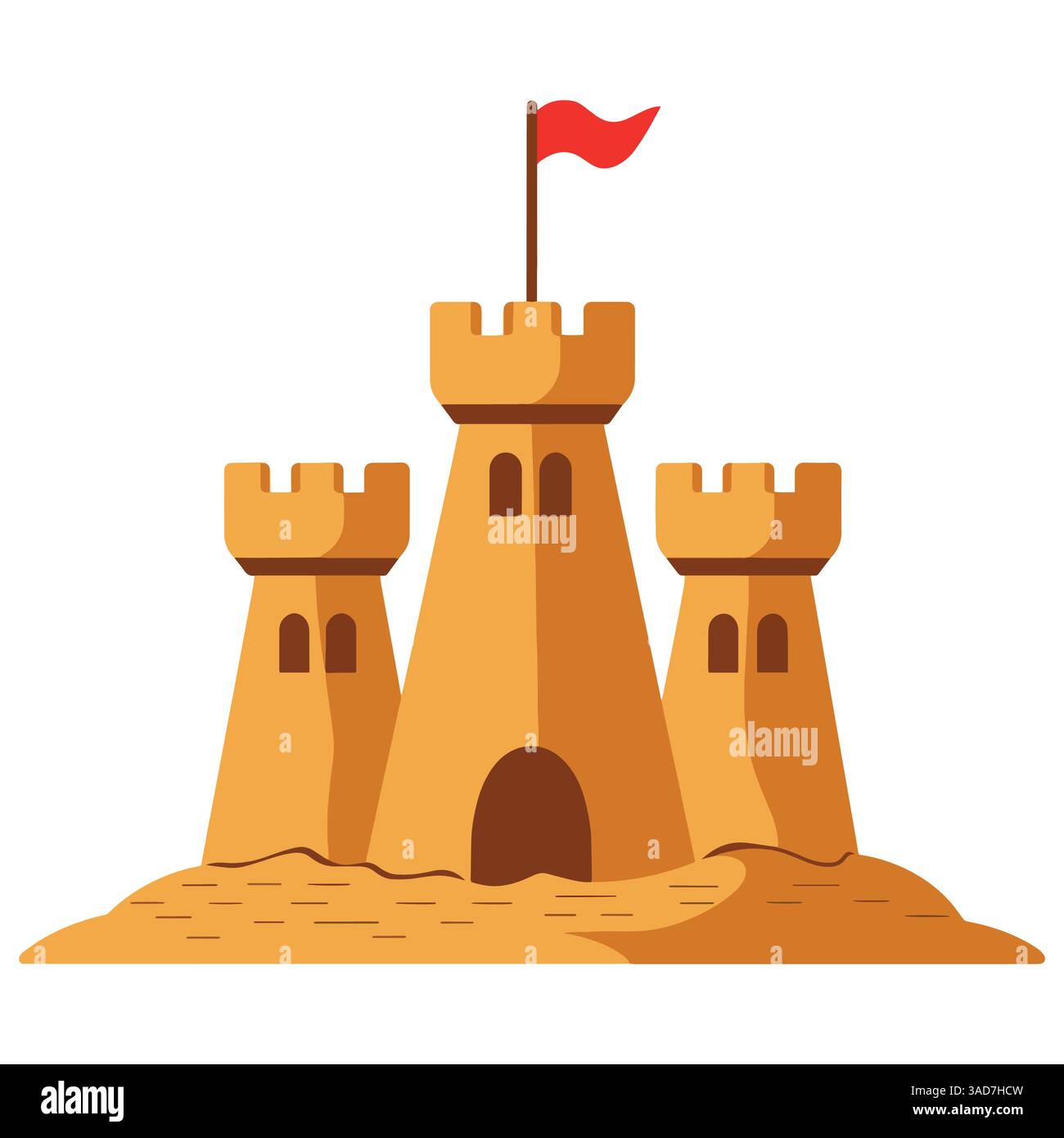 Sandcastle vector illustration with towers and a flag. Perfect for ...
