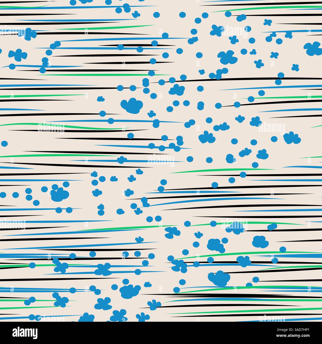 Seamless abstract blue pattern with flowers, wrapping paper, blue dots ...