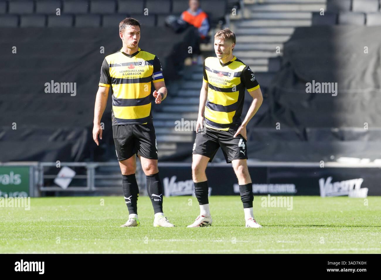 Barrow's Dean Campbell andBarrow's captain Niall Canavan before the Sky ...